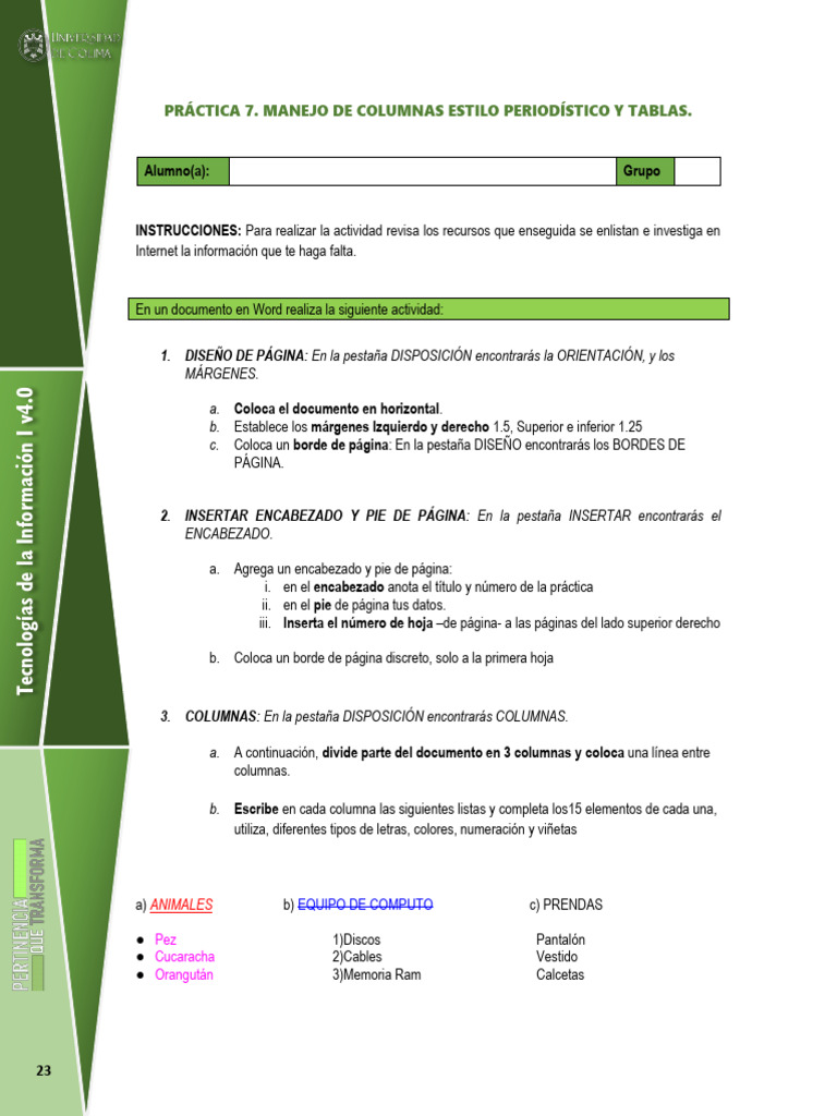 Practica 7 - Manejo de Columnas y Tablas | PDF | Informática