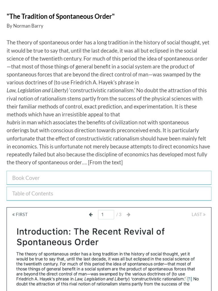 The Tradition of Spontaneous Order - Econlib | PDF | David Hume | Reason