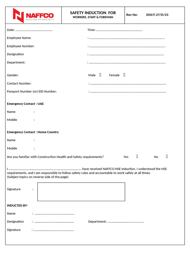 Safety Induction Training for Workers | PDF | Personal Protective ...