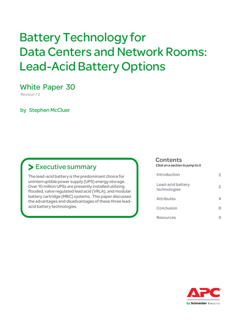 Batteries For Data Centres Lead Acid Options - White Paper | PDF ...
