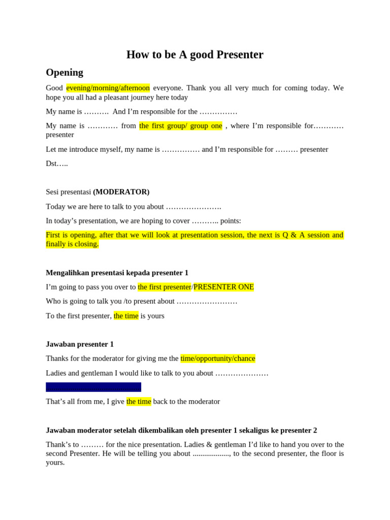 Drafting How To Be A Great Presenter | PDF