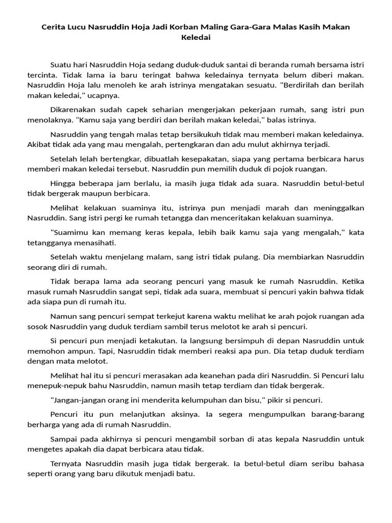 Literasyik - Cerita Lucu Nasruddin Hoja Jadi Korban Maling Gara | PDF