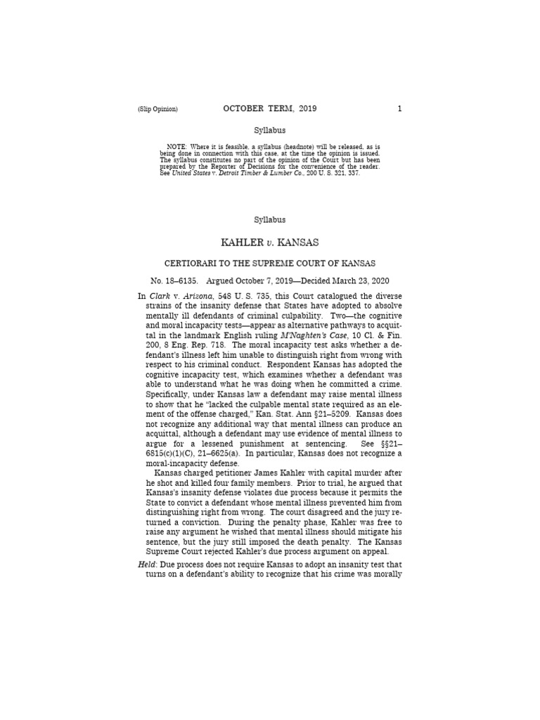 Kahler v. Kansas | PDF | Insanity Defense | Mens Rea