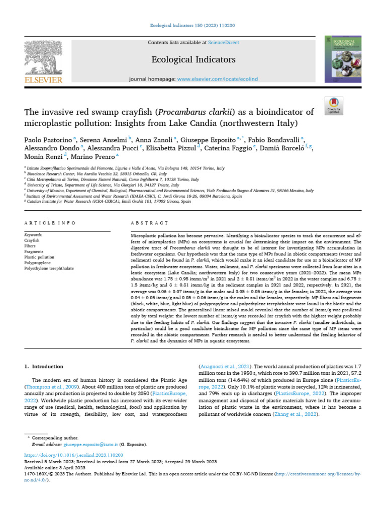 The Invasive Red Swamp Crayfish (Procambarus Clarkii) As A Bioindicator ...