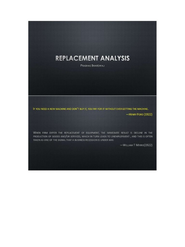 Lecture17 Replacement Analysis | PDF