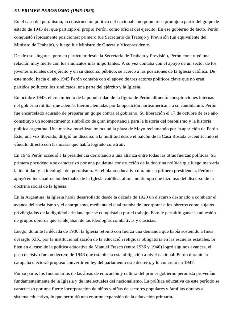 El Primer Peronismo | PDF