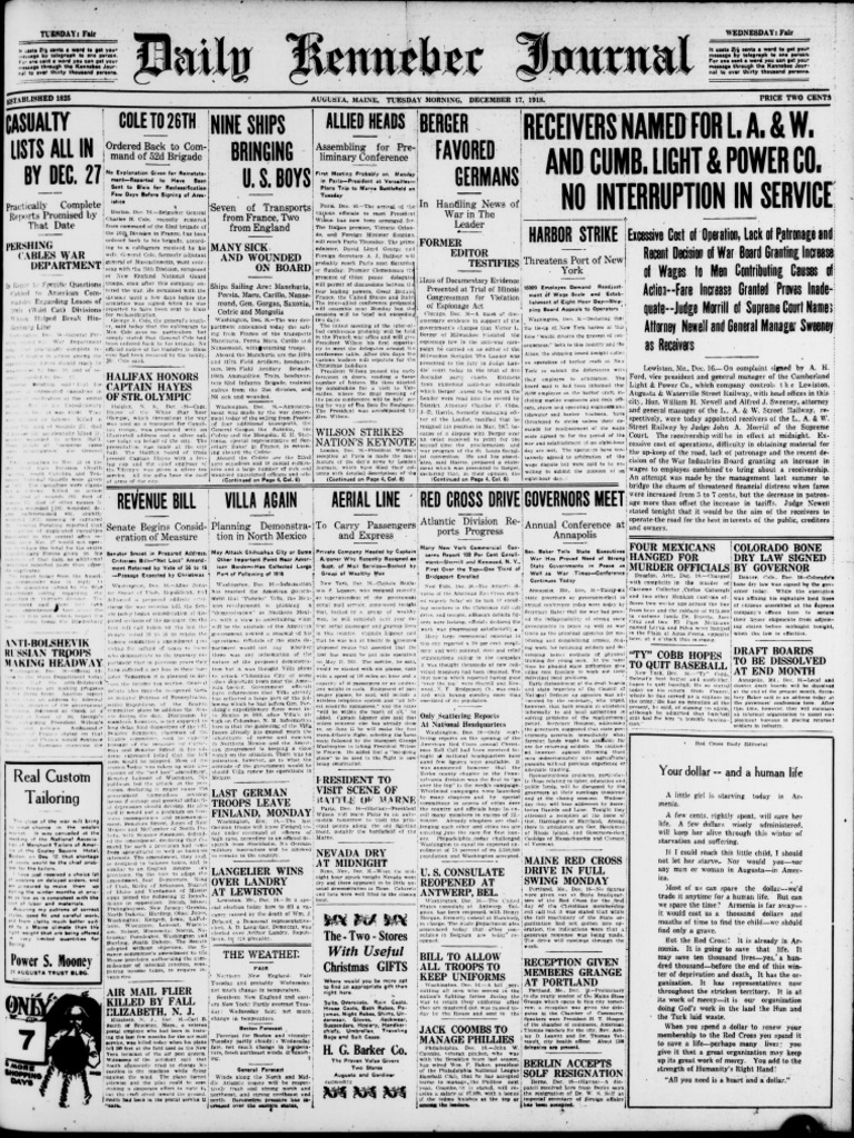 Daily Kennebec Journal, December 17, 1918, Image 1 | PDF