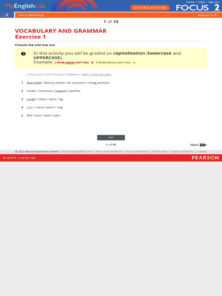 8.10 Self-Check - Mode Solve - Online Practice (Workbook) Unit 8 Well-Being - 8 C - MyEnglishLab ...