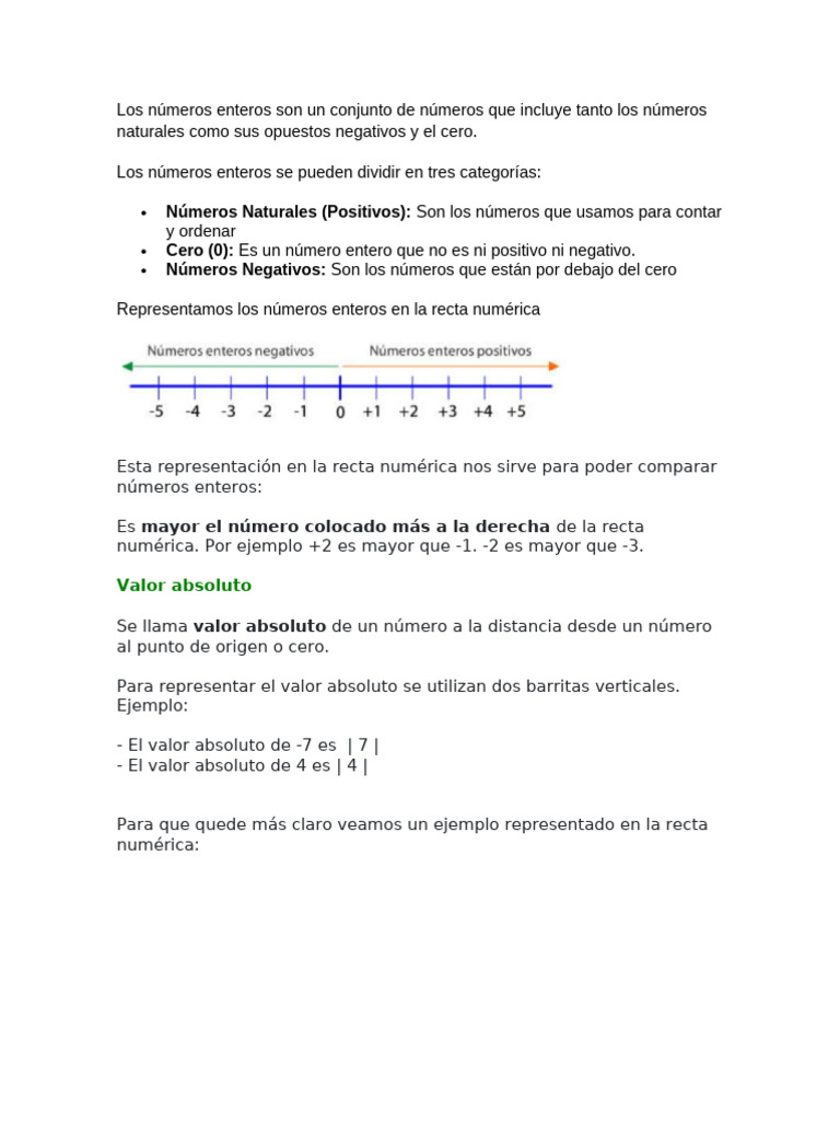Introducción a los Números Enteros y su Valor Absoluto | PDF