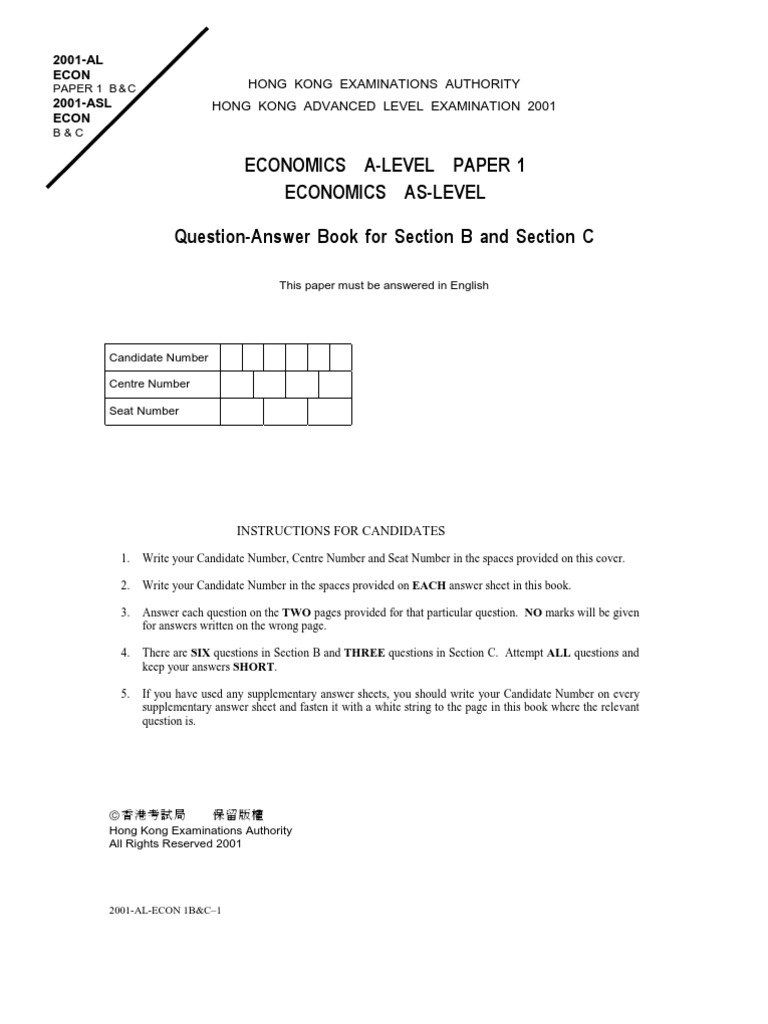 2001 Economics (AL ASL) Paper 1 B&C | PDF | Royalty Payment | Monopoly