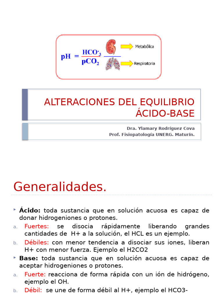 Alteraciones Del Equilibrio Acido Base PPTX Clase PPTX Fisiopat | PDF | Solución tampón | Química