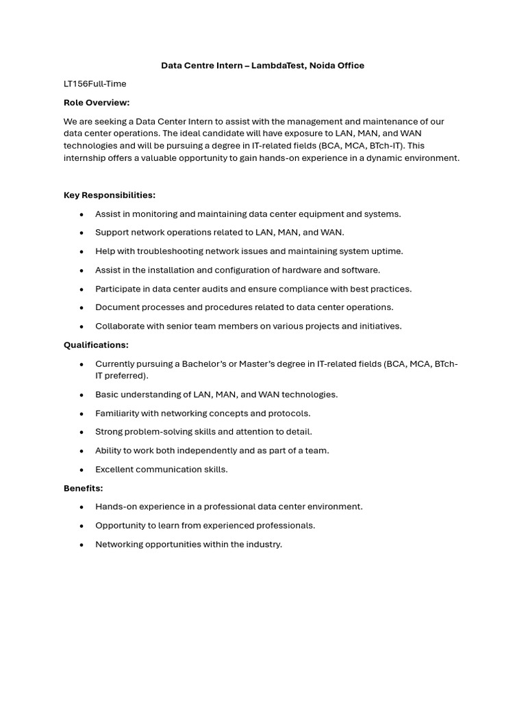 Data Centre Intern - LambdaTest, Noida Office | PDF | Computers