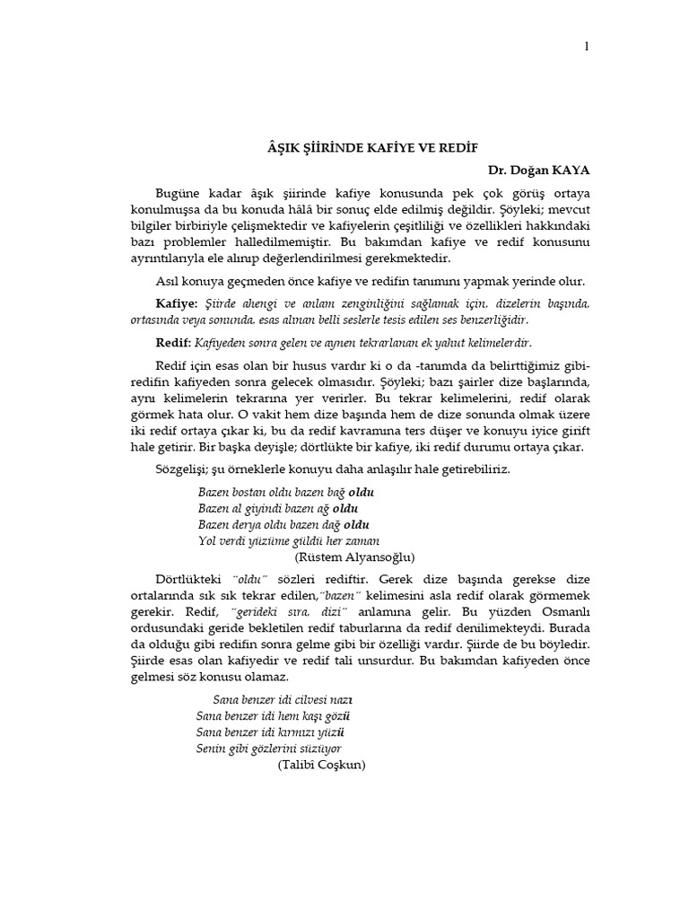 Asik Siirinde Kafiye Redif | PDF