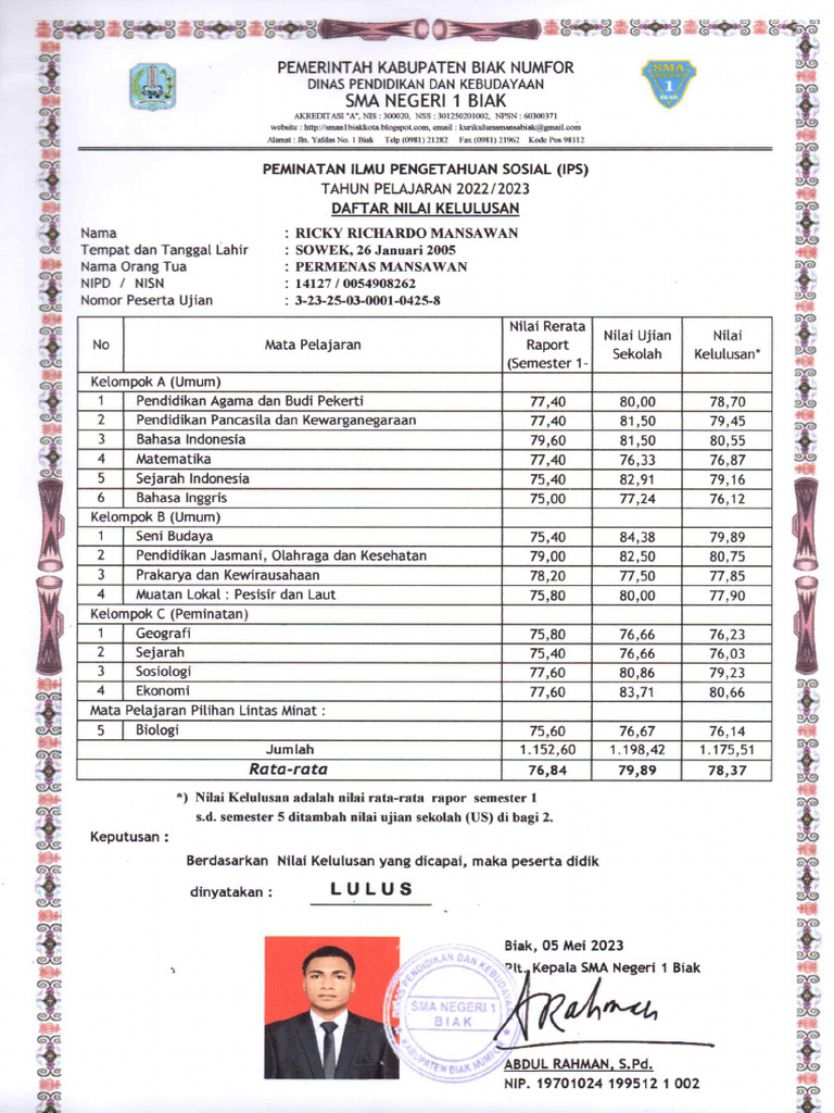 Ricky Daftar Nilai SMA | PDF
