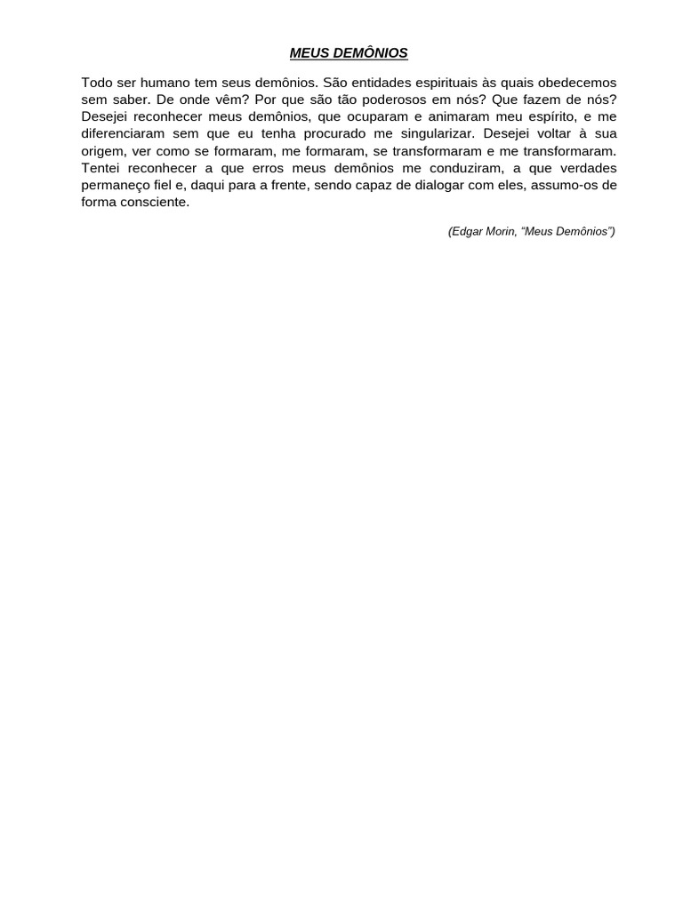 Meus Demônios (Edgar Morin) | PDF