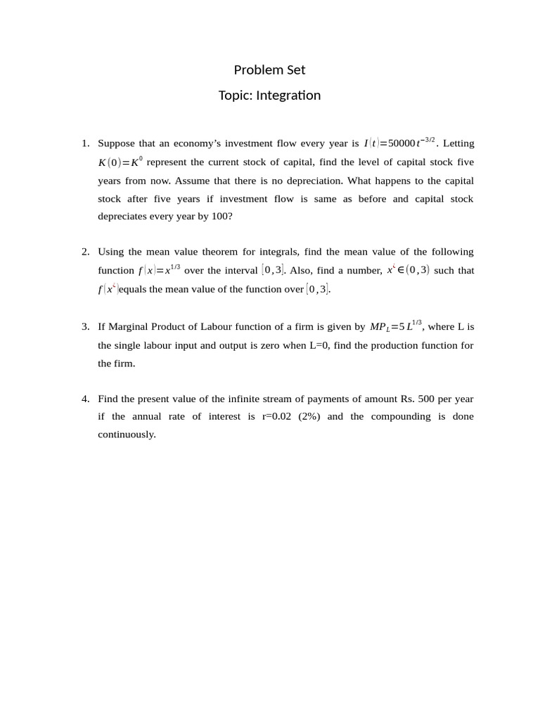 Problem Set Integration | PDF