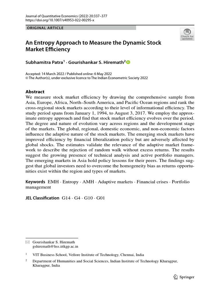 An Entropy Approach To Measure The Dynamic Stock Market Efficiency ...