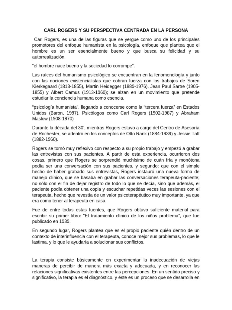 Carl Rogers y Su Perspectiva Centrada en La Persona | PDF ...