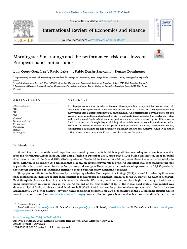 Intl Review of Econ&Fin - Morningstar Star Ratings and The Performance ...