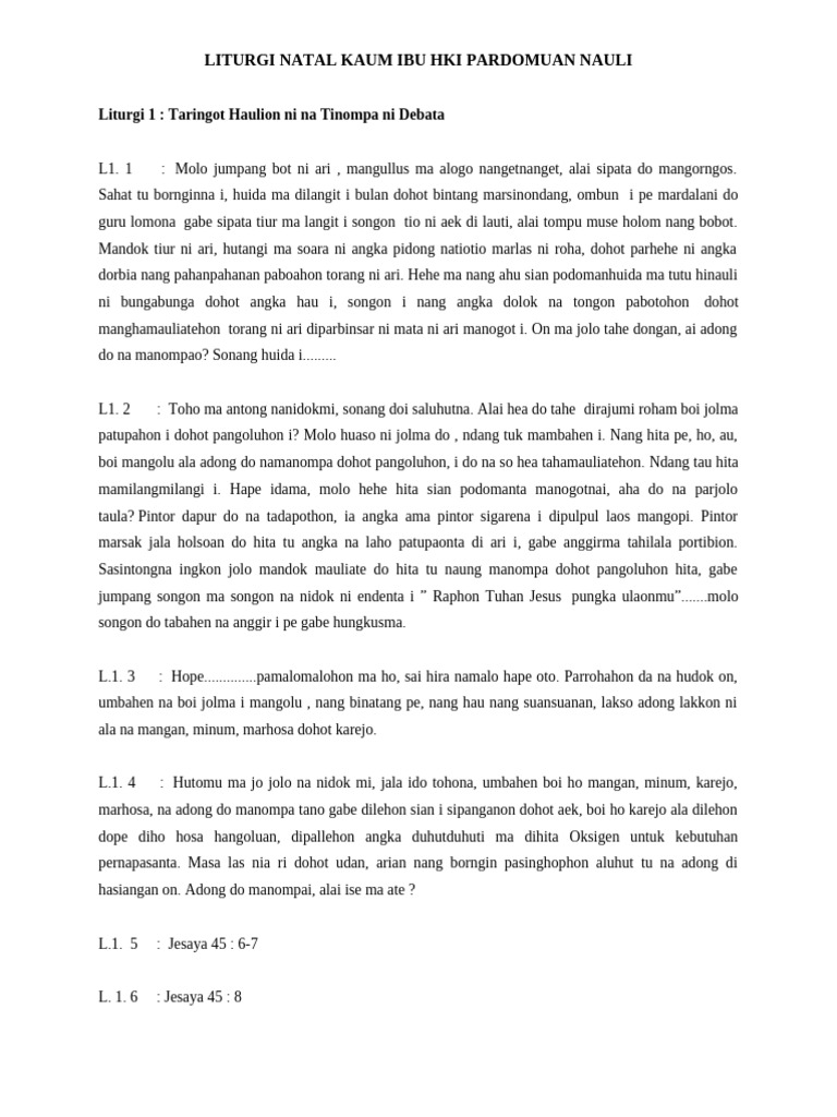 Liturgi Natal Kaum Ibu Hki Pardomuan Nauli | PDF