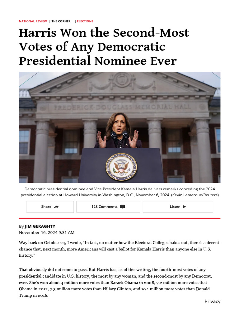 Kamala Harris Vote Count - Second Most of Any Democrat, Ever - National ...