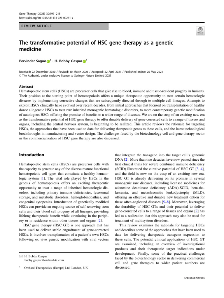The Transformative Potential of HSC Gene Therapy As | PDF ...