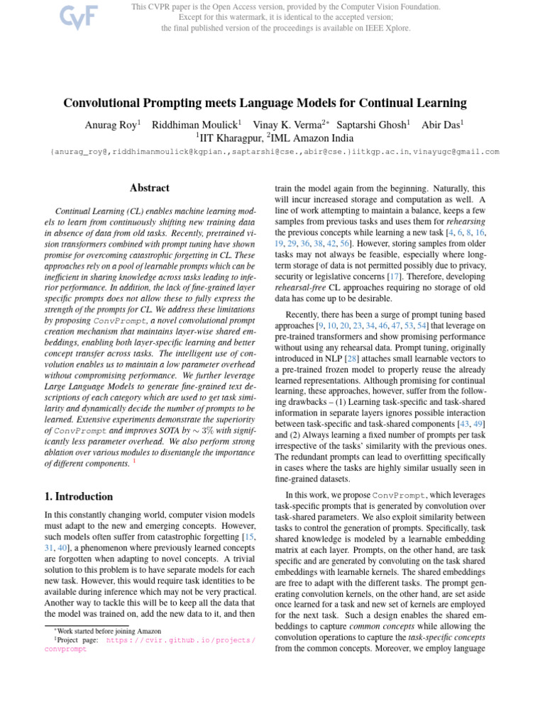 Roy Convolutional Prompting Meets Language Models For Continual Learning CVPR 2024 Paper | PDF ...