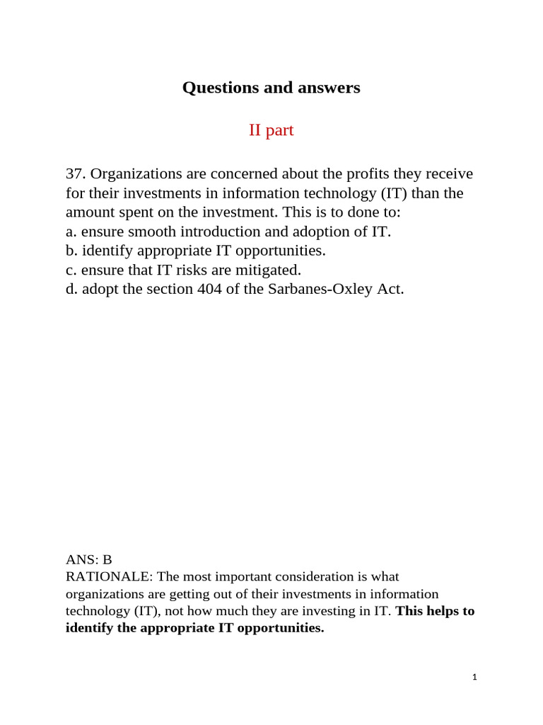 Chapter 1 Questions and Answers 2 | PDF | Sarbanes–Oxley Act | U.S. Securities And Exchange ...