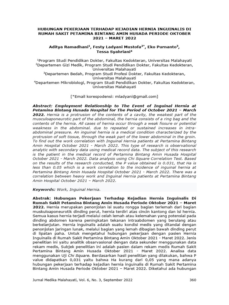 Hubungan Pekerjaan Terhadap Kejadian Hernia Inguin | PDF