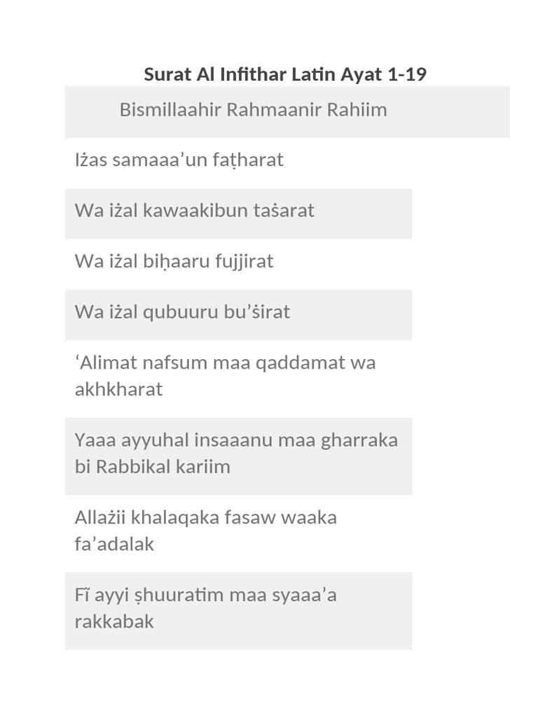 Surat Al Infithar Latin Ayat 1 - Anaba | PDF