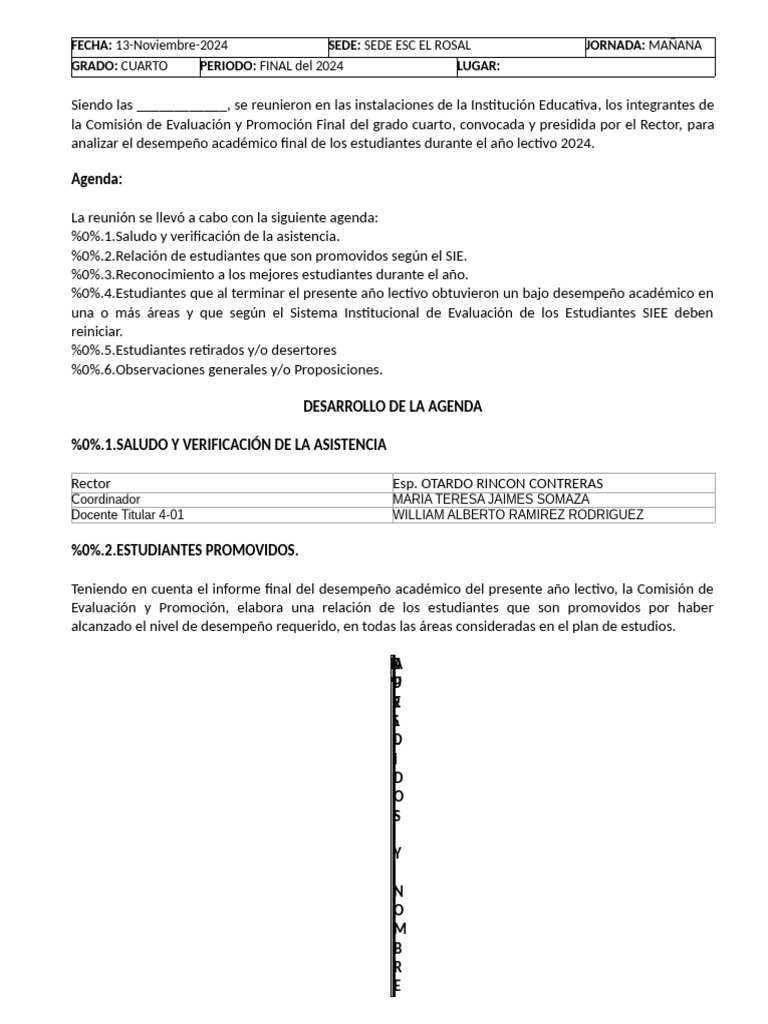 Acta Promoción Final Cuarto | PDF