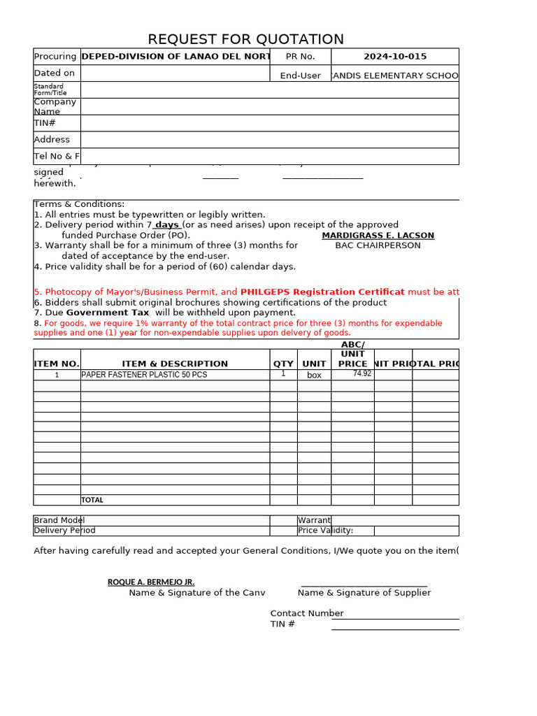 Request For Quotation | PDF | Business