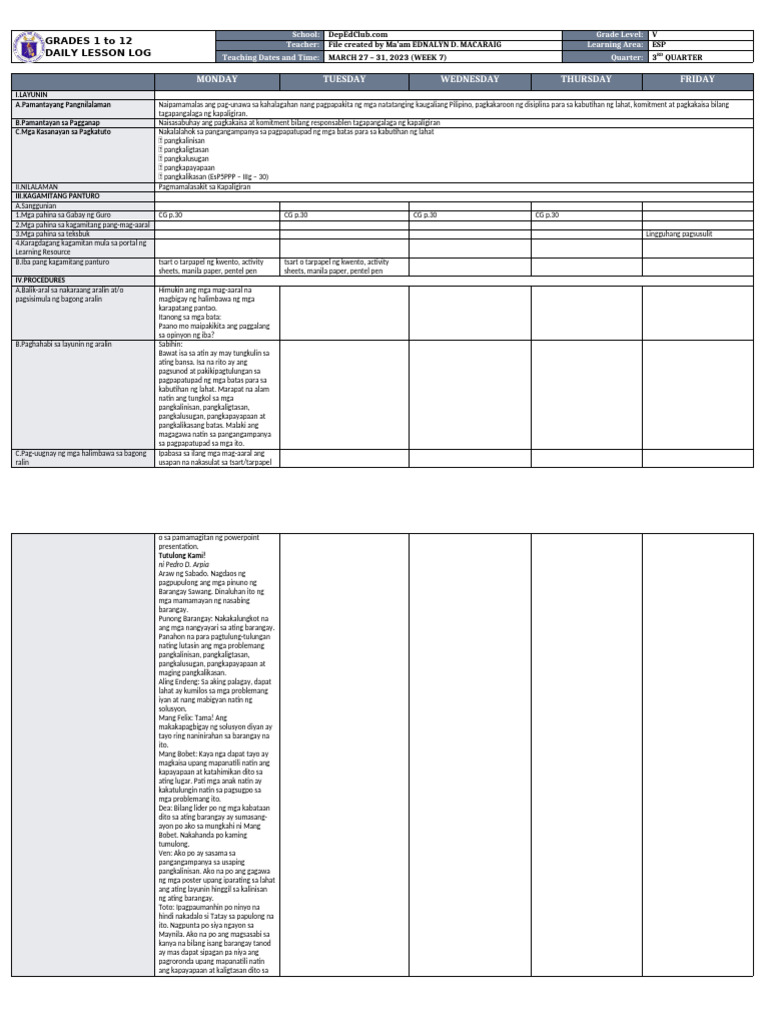 DLL - Esp 5 - Q3 - W7 | PDF