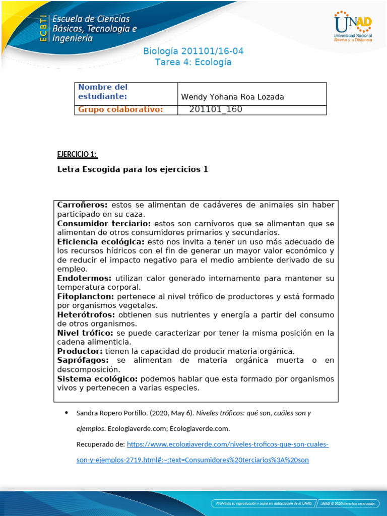 Biologia - 201101 - 160 - Tarea 4 - Wendy Yohana Roa | PDF | Ecología ...