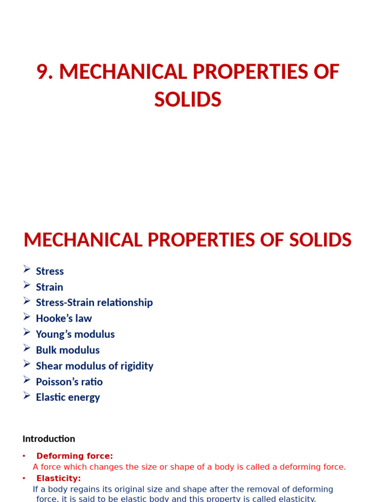 Mechanical Properties of Solids | PDF | Deformation (Engineering) | Elasticity (Physics)