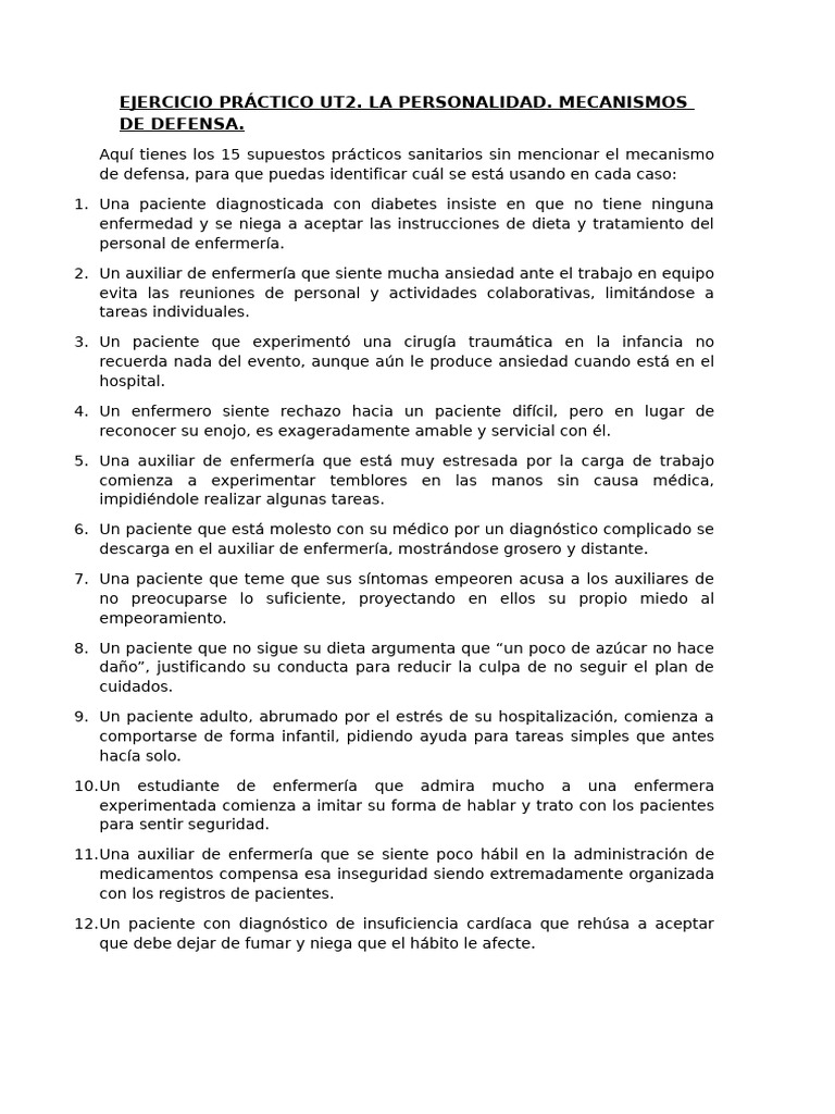 Ejercicio Práctico Ut2 | PDF | Ansiedad | Enfermería