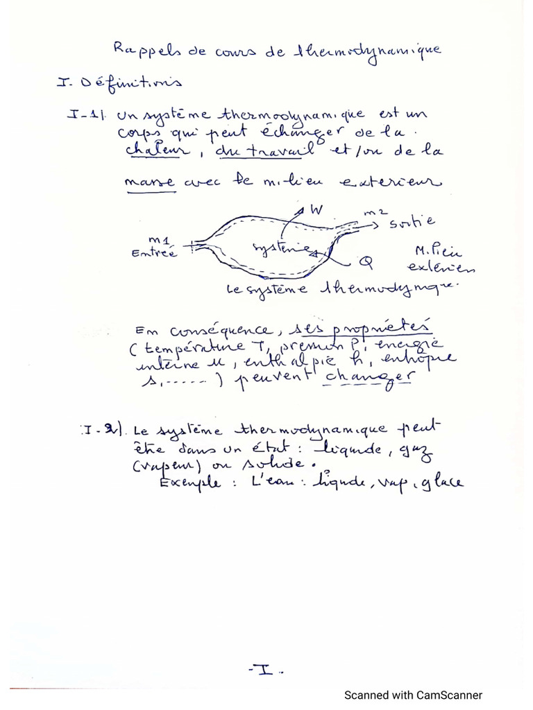 Rappels De Cours Thermo Chap 1 Bounar S2 2021 Pdf