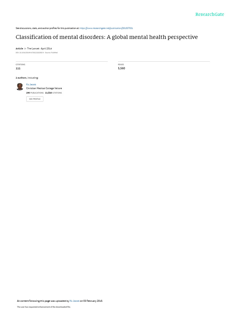 Classification of Mental Disorders | PDF | Mental Disorder | Psychiatry