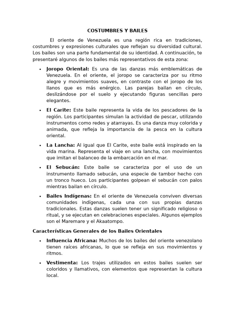 Costumbres y Bailes | PDF