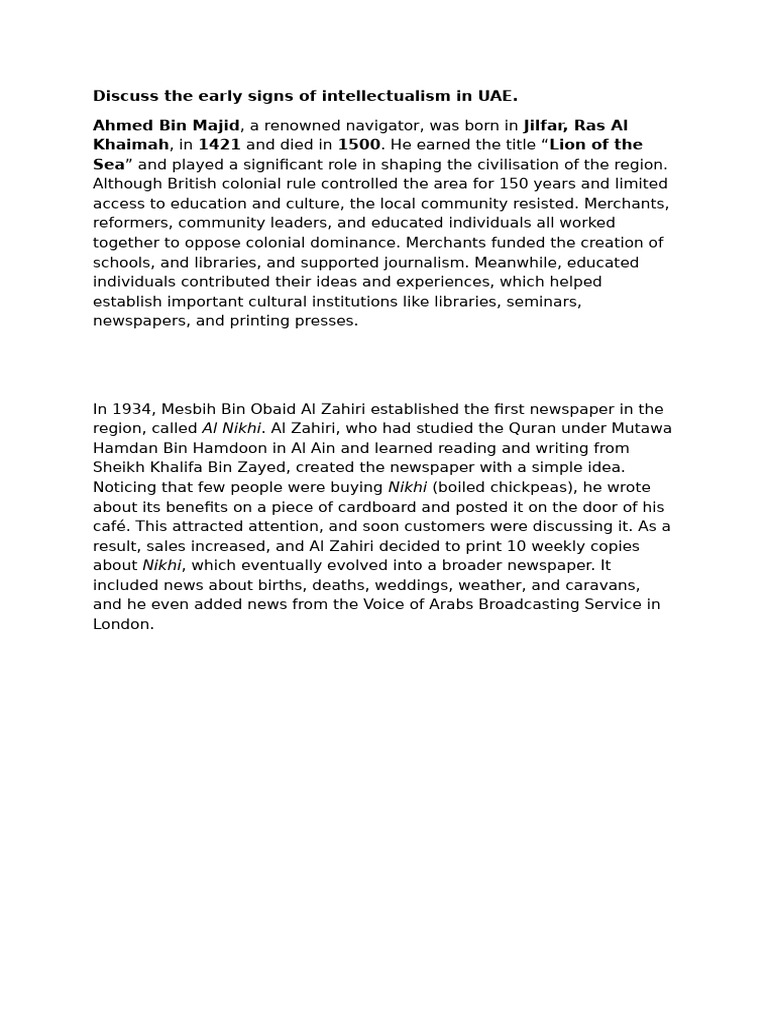 Early Signs of Intellectualism in UAE | PDF | United Arab Emirates ...