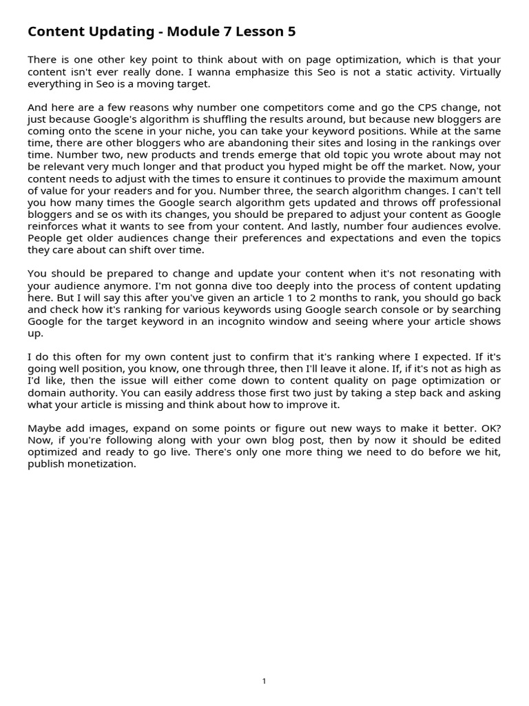 Module_7_Lesson_5_Content_Updating | PDF | Search Engine Optimization | World Wide Web