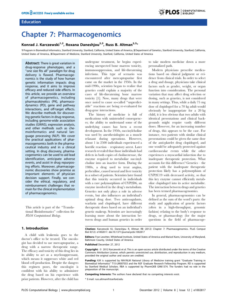 Chapter 7 Pharmacogenomics | PDF | Single Nucleotide Polymorphism | Receptor Antagonist