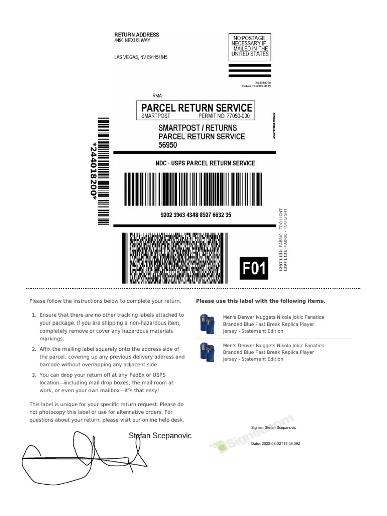 NBA Return Slip - Esigner | PDF