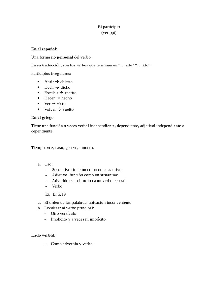 Uso y funciones del participio en español y griego | PDF | Verbo ...