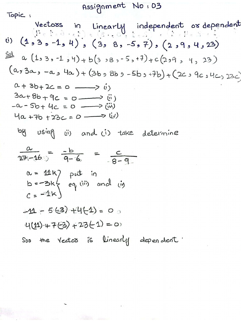 Linear Algebra Assignment 03 | PDF