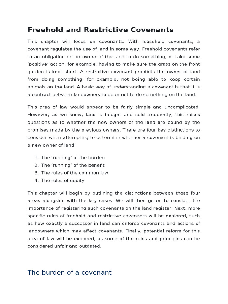 Freehold and Restrictive Covenants Lecture-Scenario Examples | PDF ...