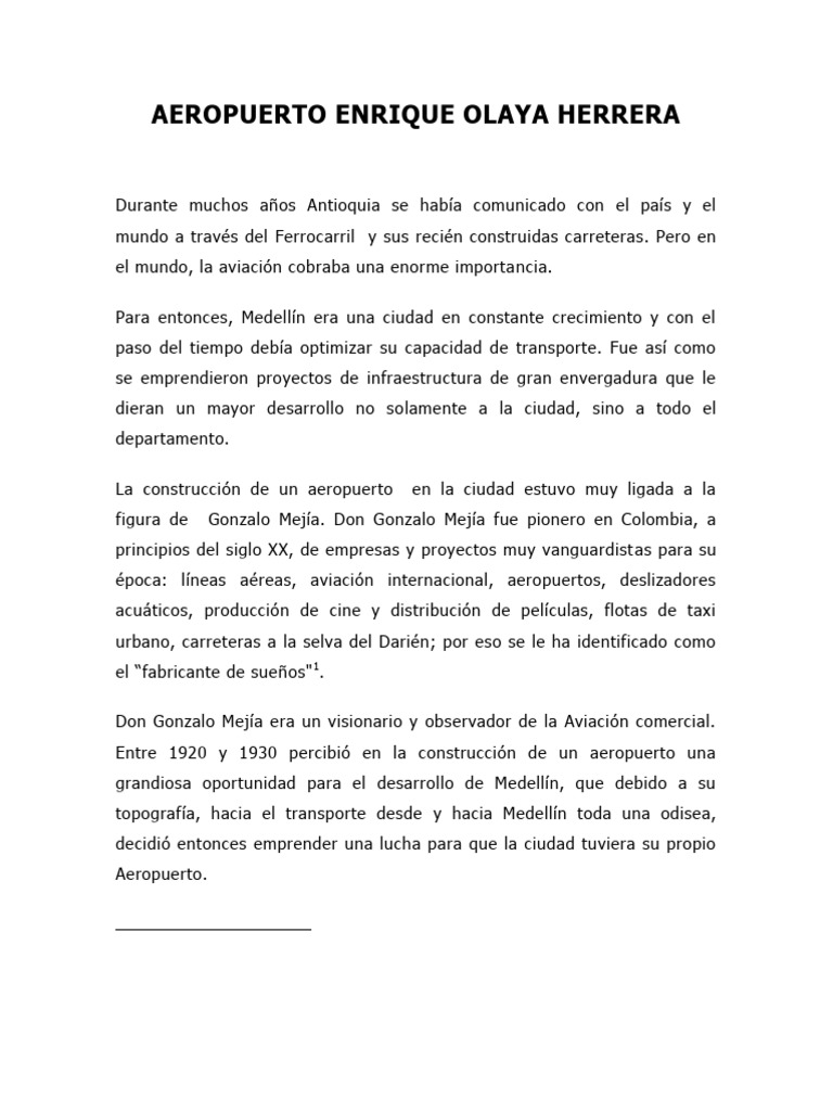 Aeropuerto Enrique Olaya Herrera: Historia | PDF | Aviación | Aeronave