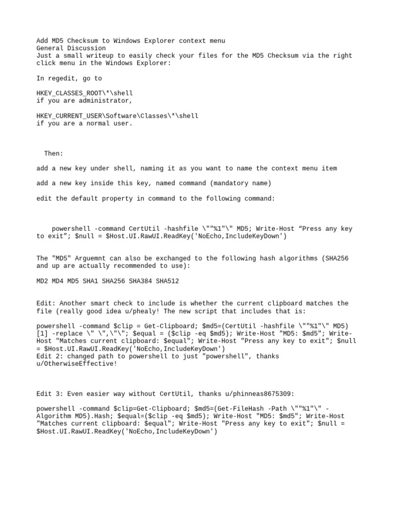 Add MD5 Checksum To Windows Explore | PDF