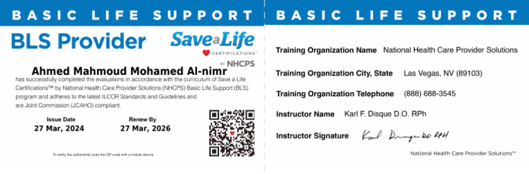 Bls Basic Life Support Certification Course Card | PDF