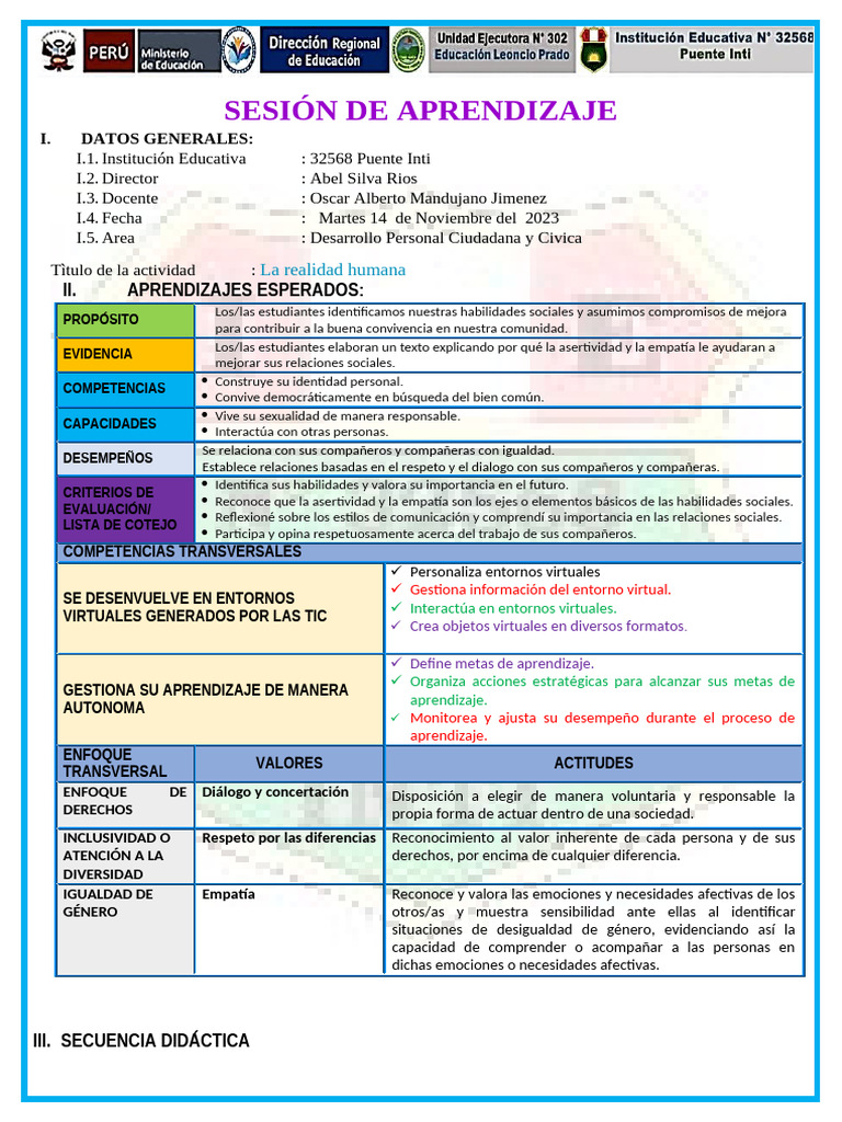 Sesion 14 Nov 3° y 4°-5° DPCC | PDF | Aprendizaje | Maestros